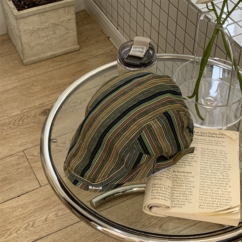 Zhaohan Japanese Retro Beare Hat Female Wild Striped Grid Grid Facial ...