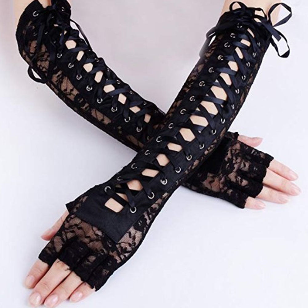Zhaomeidaxi 1 Pair Black Lace Gloves Fingerless Gloves Long for Women ...