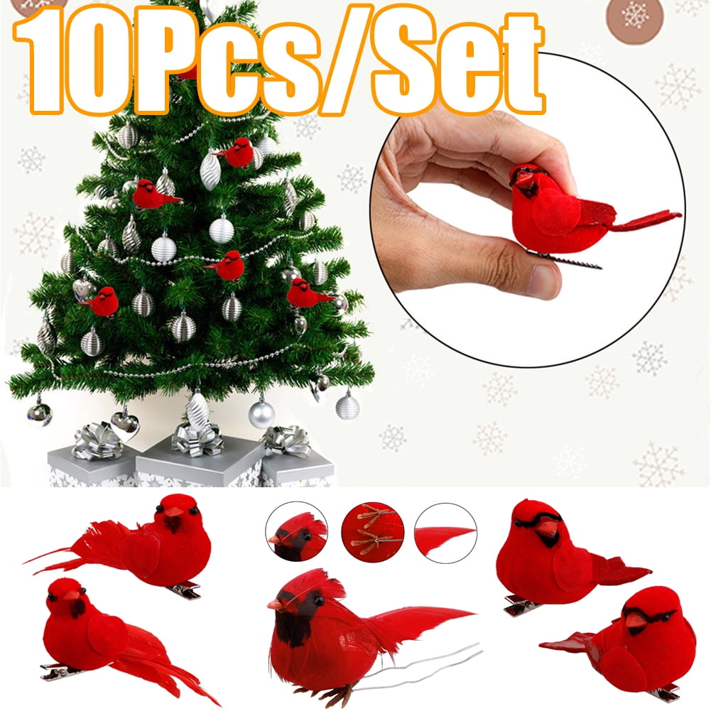 Zhaomeidaxi 10Pcs Artificial Red Birds with Clip Simulated Foam Bird ...