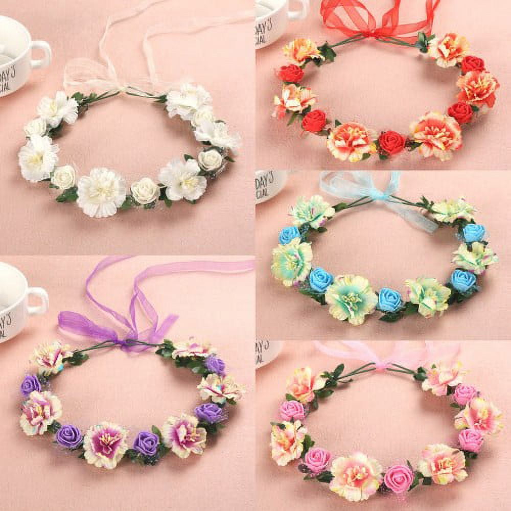 Zhaomeidaxi 3 Pack Flower Crown for Girls Adjustable Handmade Bridal ...
