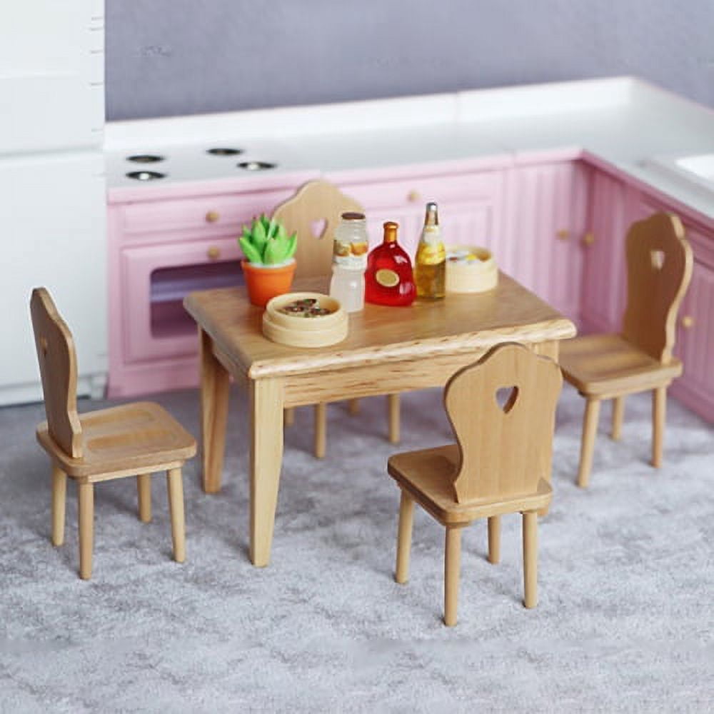 Zhaomeidaxi 5Pcs/Set Miniature Dining Table Chair Set 1:12 Wooden ...