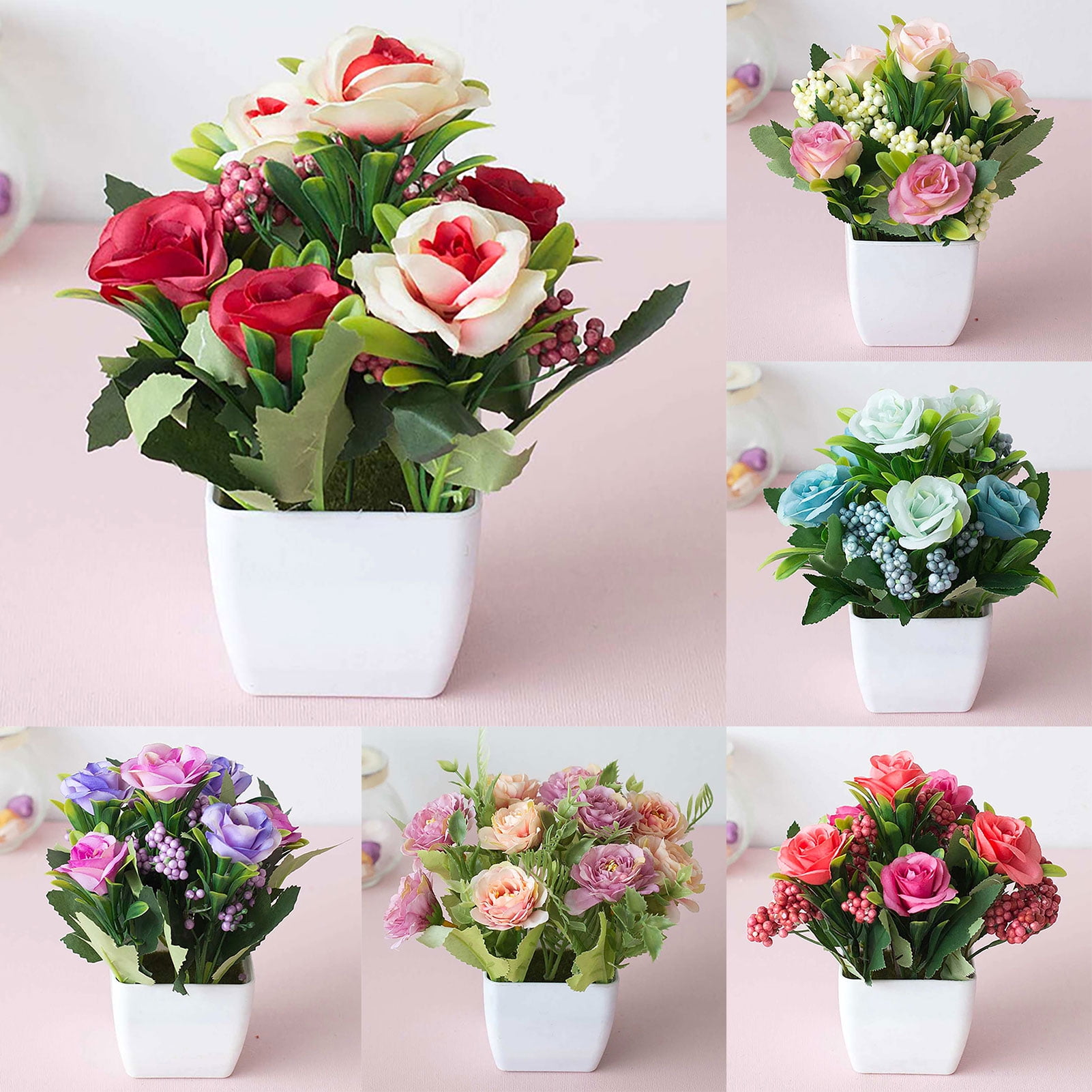 Zhaomeidaxi Artificial Flowers with Vase Artificial Fake Plant Bonsai ...
