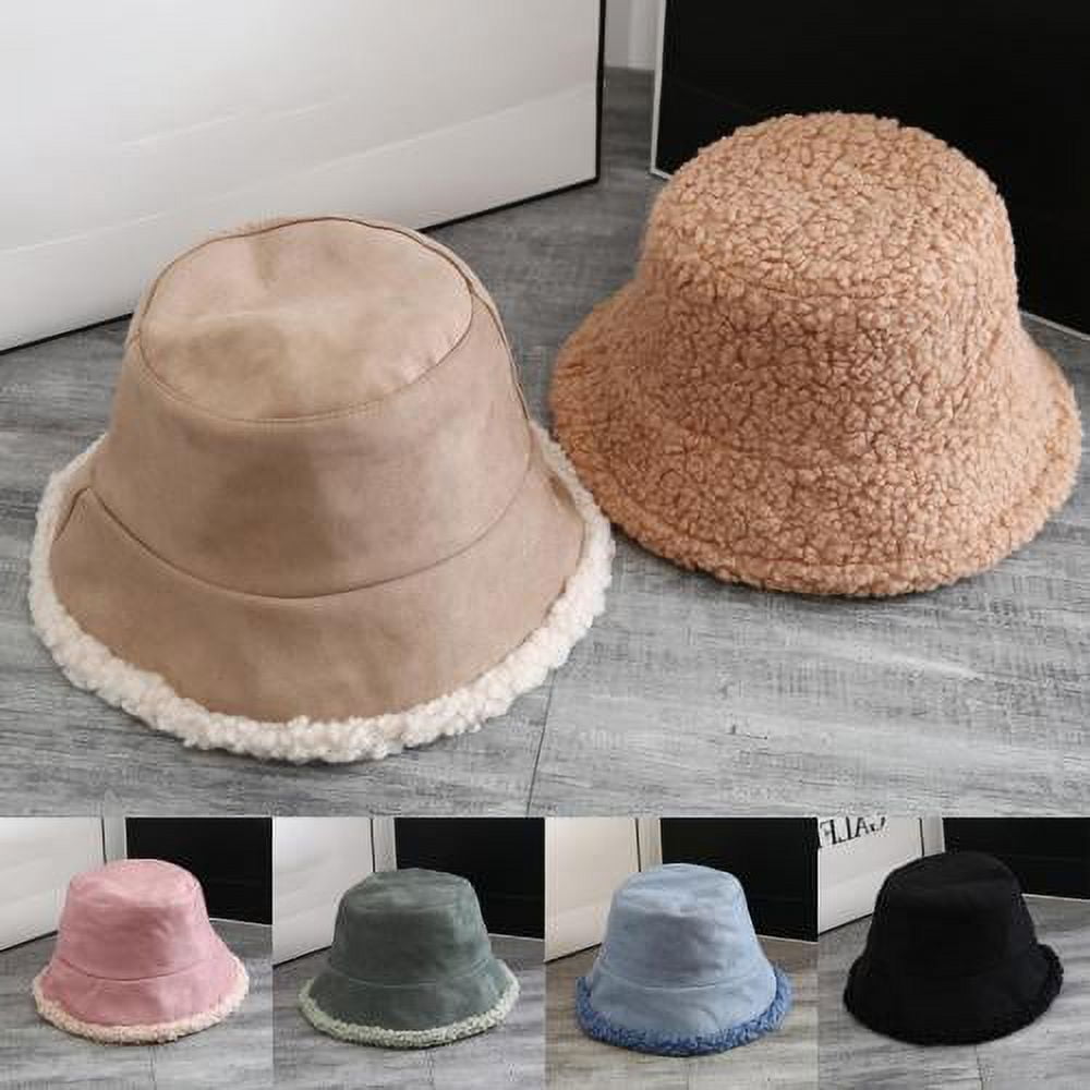 Zhaomeidaxi Bucket Hat for Women Fuzzy Winter Hat Solid Color Bucket ...