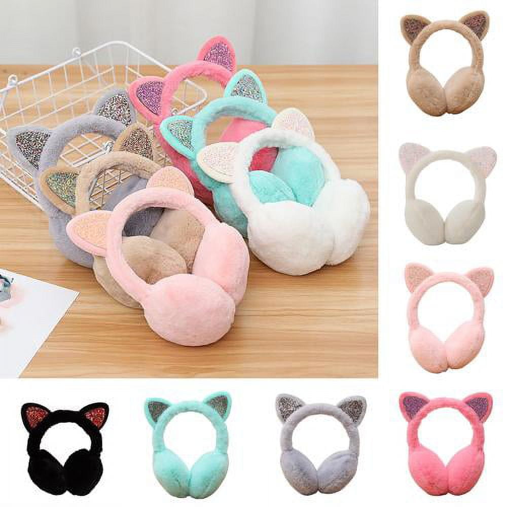 Zhaomeidaxi Cute Cat Ear Earmuffs Ladies Winter Sequins Cold and Warm ...
