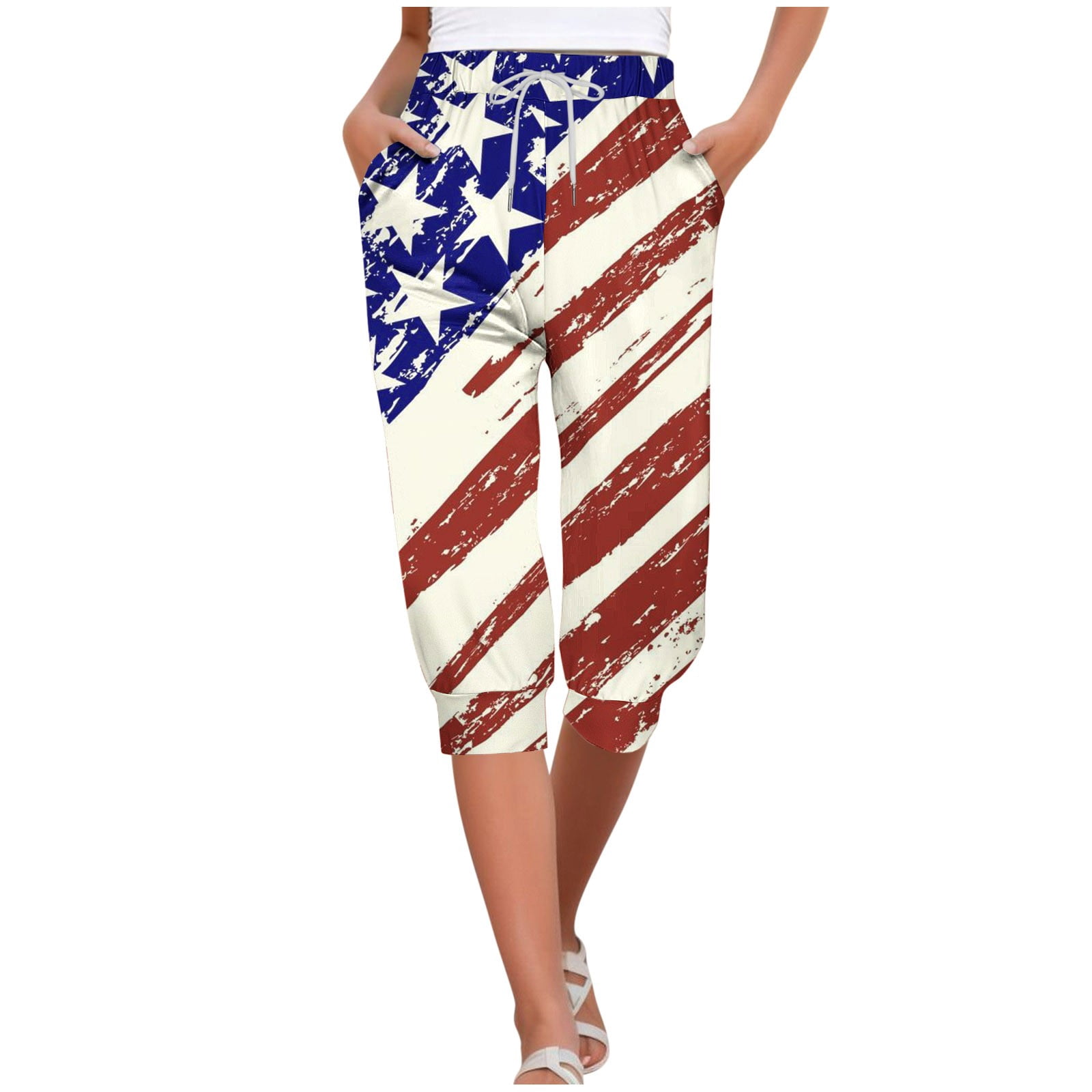 Zhden Capri Pants for Women Summer 4th of July Leggings Trendy American ...