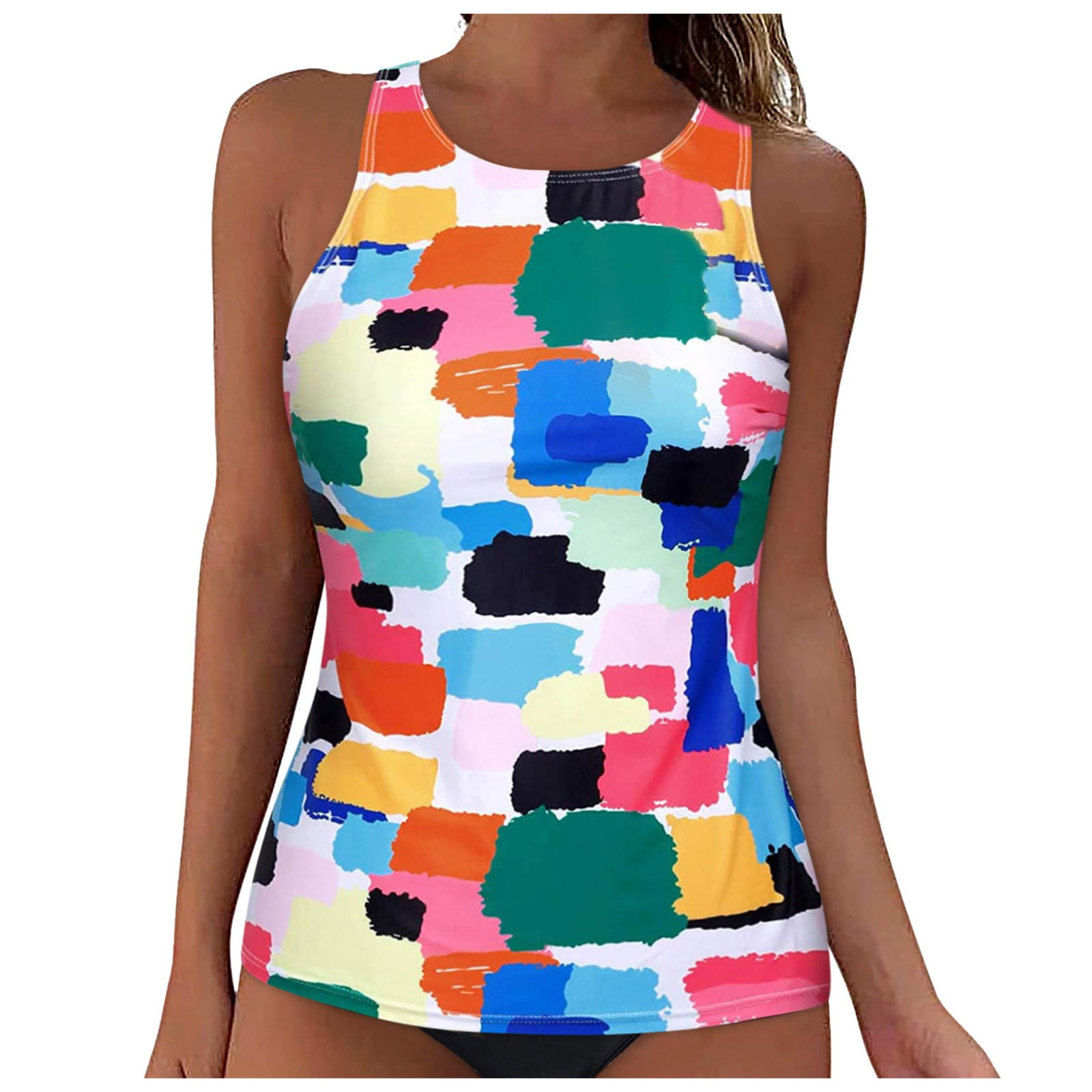 Zhden Tankini Tops for Women Push Up Swimwear Halter Bathing Suit Full ...