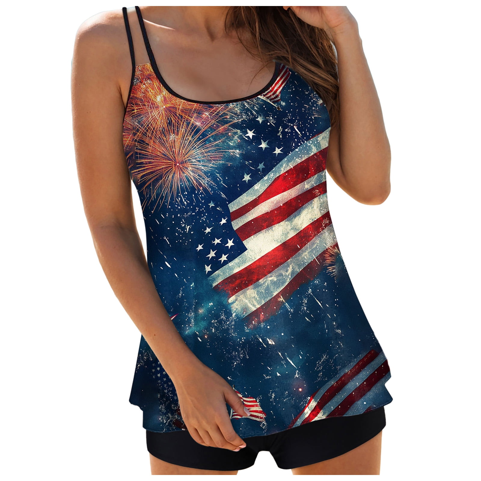 Zhden Tankinis Swimwear for Women American Flag Tummy Control Tankini ...