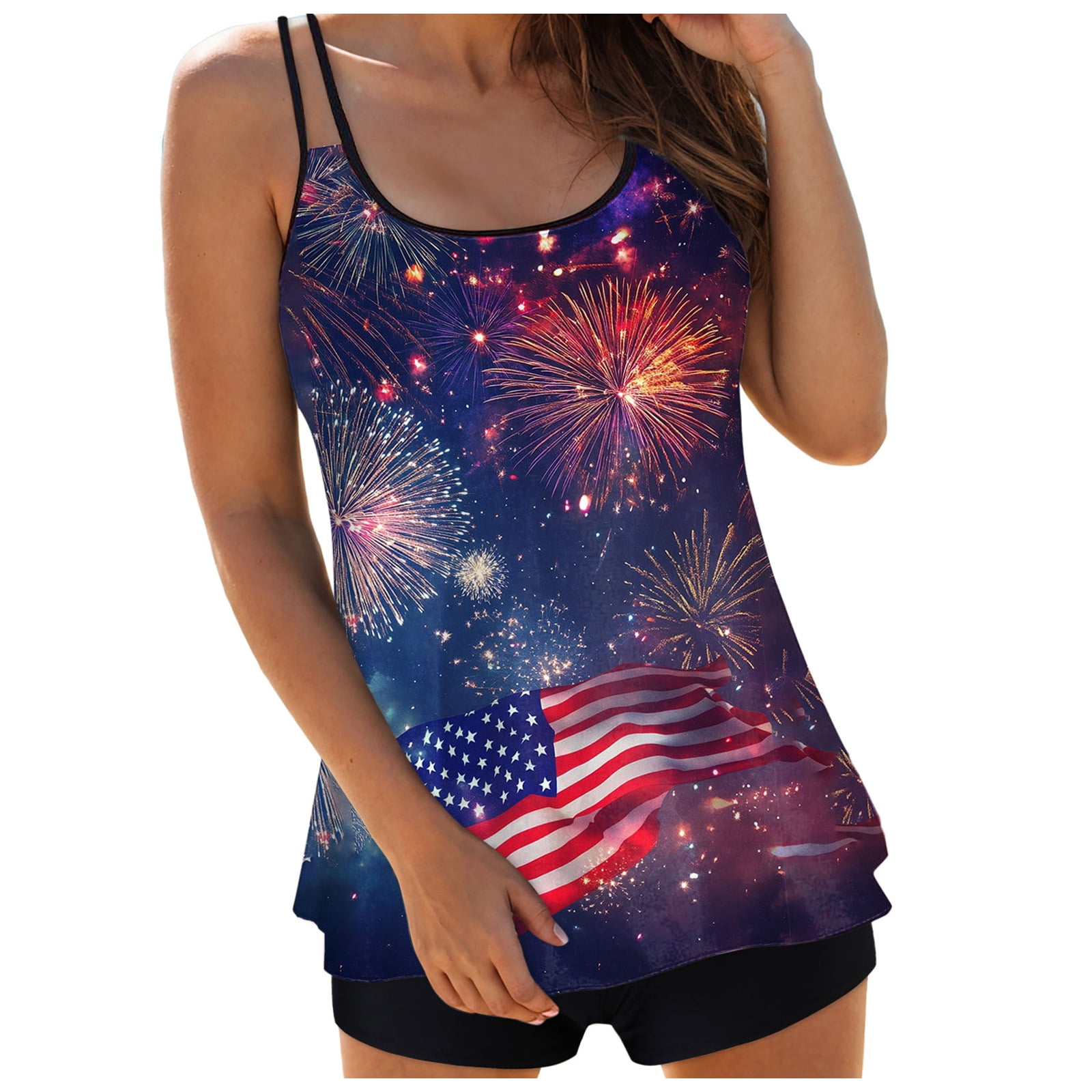 Zhden Tankinis Swimwear for Women American Flag Tummy Control Tankini ...