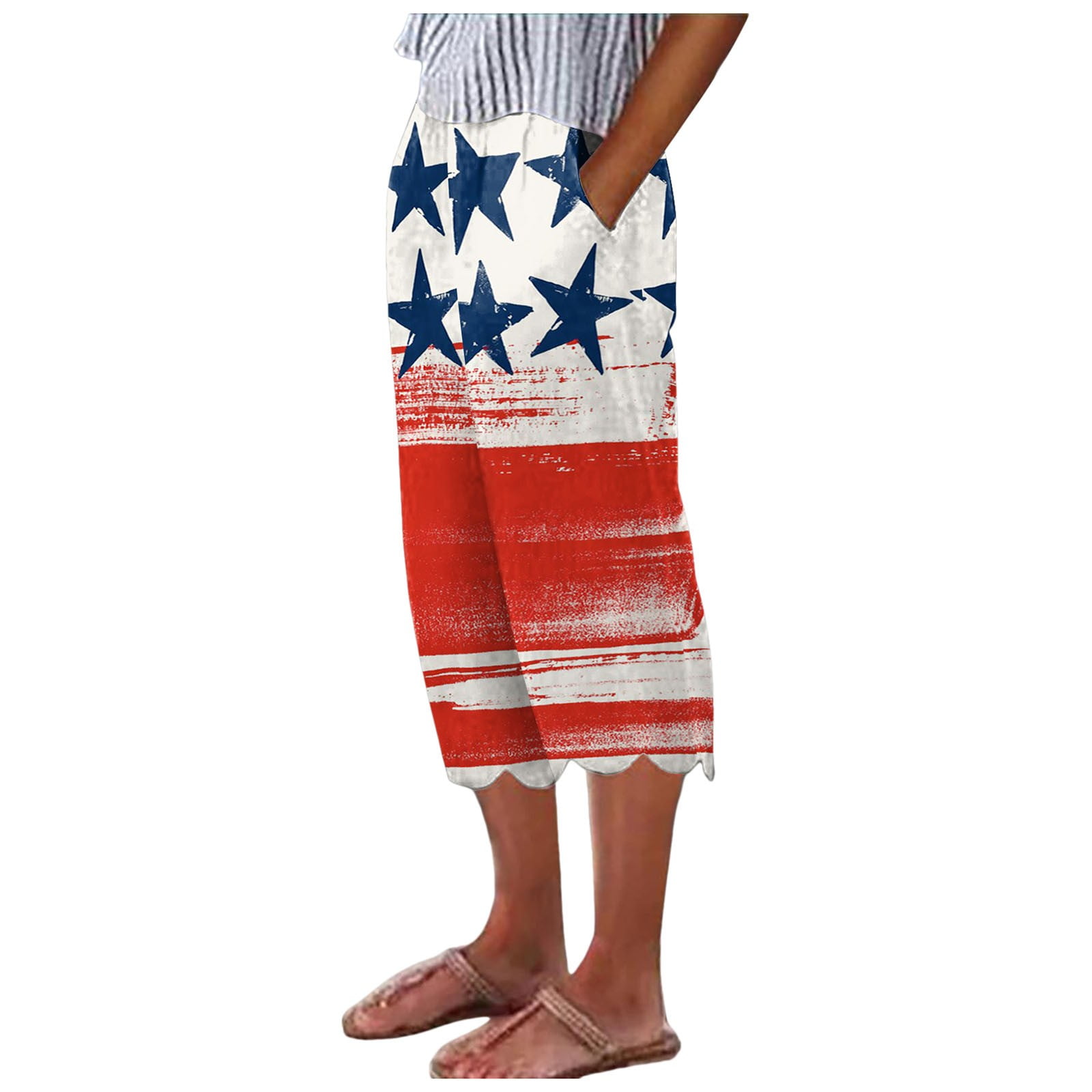 Zhden Women's Pants Patriotic American Flag Pants 4th of July Star ...