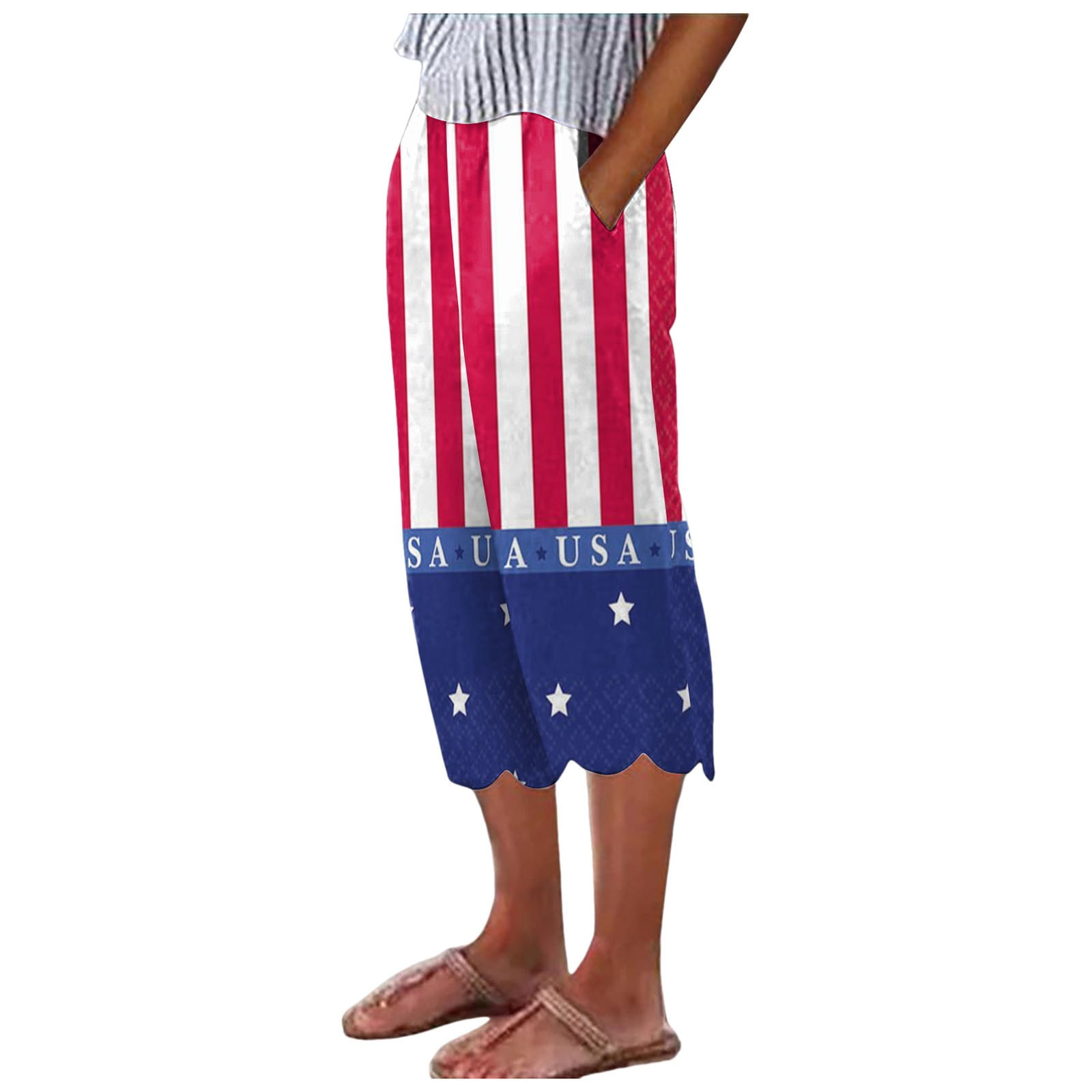 Zhden Women's Pants Patriotic American Flag Pants 4th of July Star ...