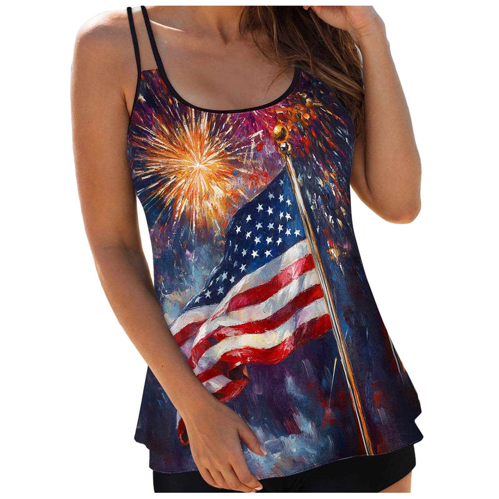 Zhden Womens Tankini Bathing Suits Patriotic Tummy Control Swimsuits ...