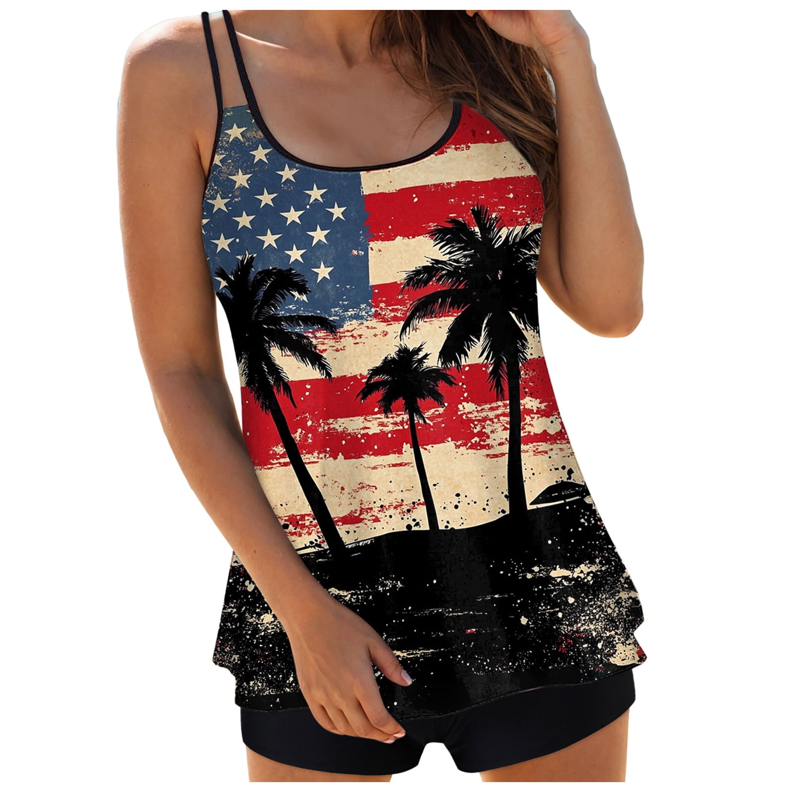 Zhden Womens Tankini Swimsuits with Shorts American Flag Graphic Two ...