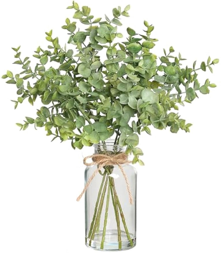Zheart Fake Eucalyptus Stems in Glass Vase with Faux Water,14 ...