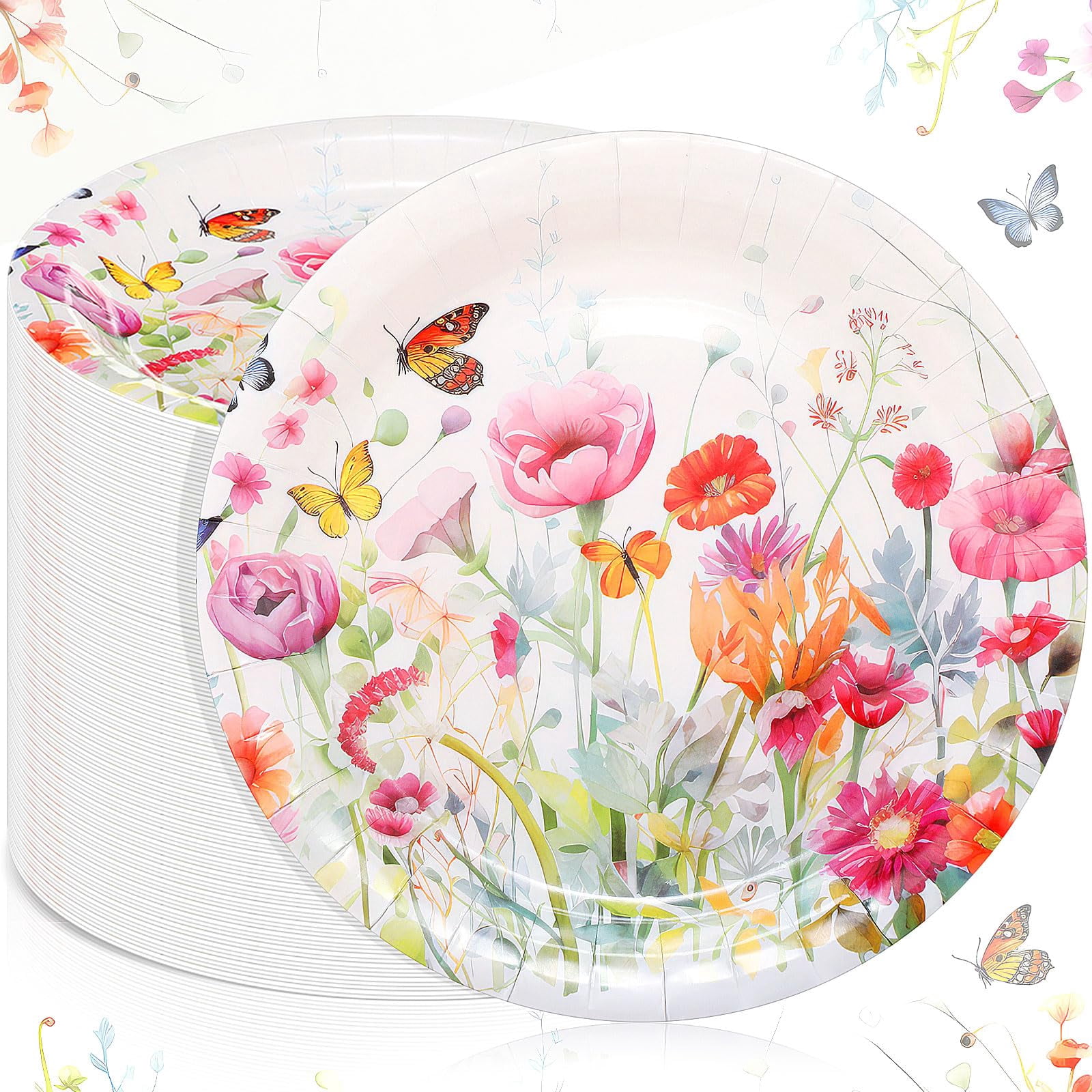 Zhehao 100 Pcs Wildflower SSF20 Paper Plates 9 Inch Disposable Summer ...