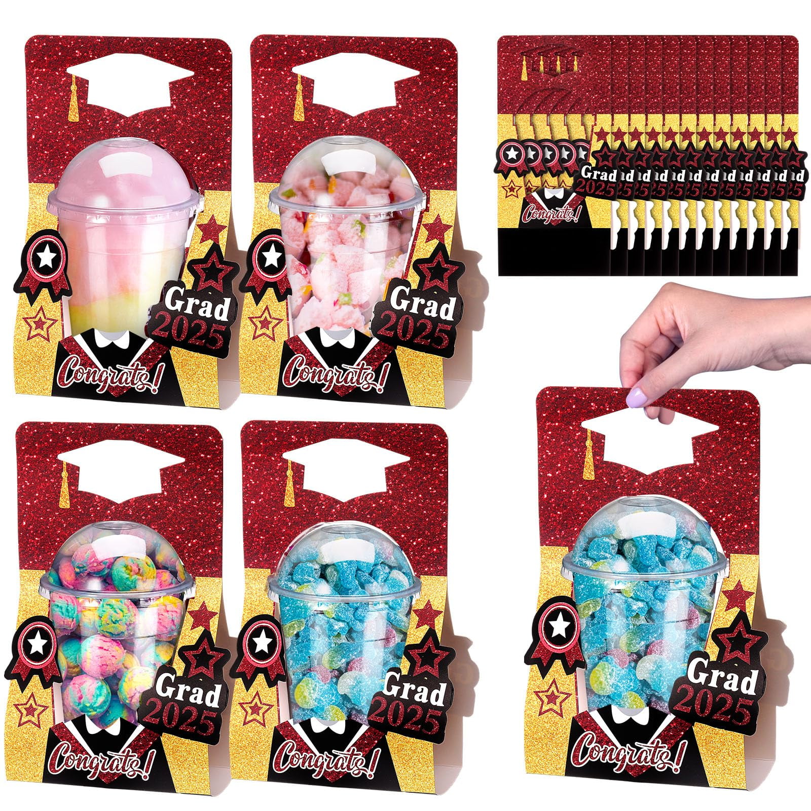 Zhehao 12 Pack Large Red Graduation Candy Fillable Card with Clear ...