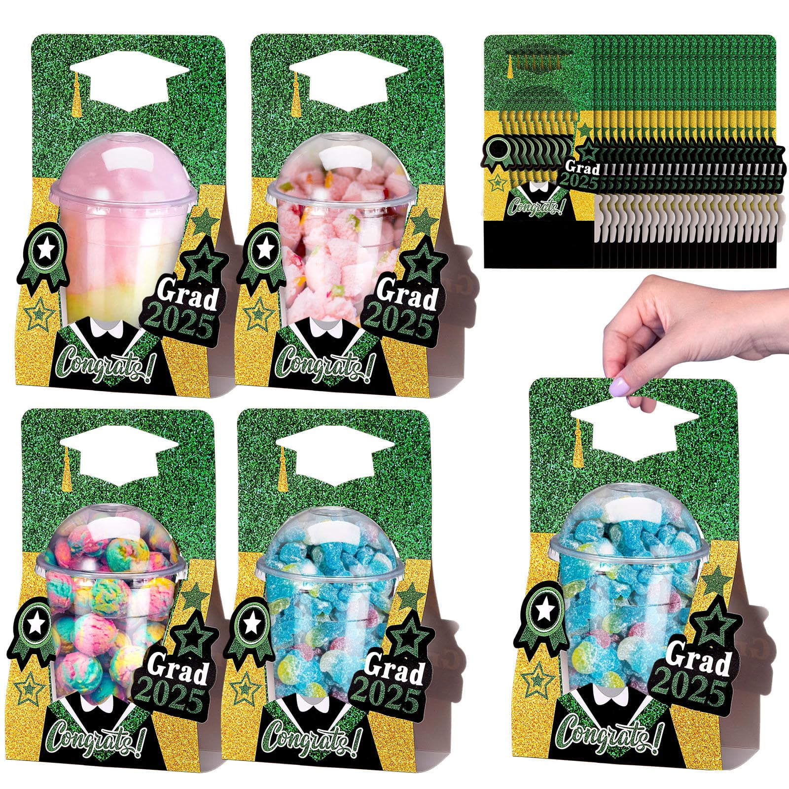 Zhehao 24 Pack Large Green Graduation Candy Fillable Card with Clear ...