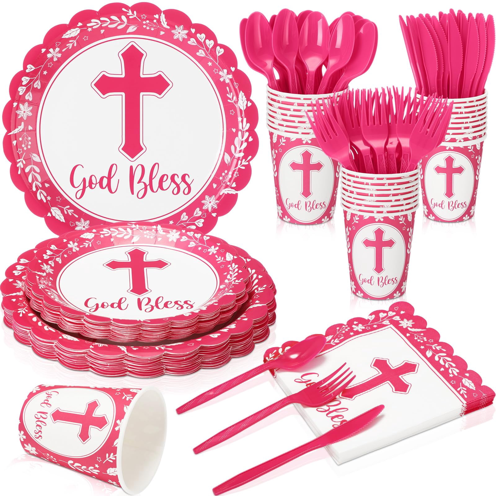 Zhehao 25 Sets Baptism SSF20 Plates Napkins Party Supply First ...