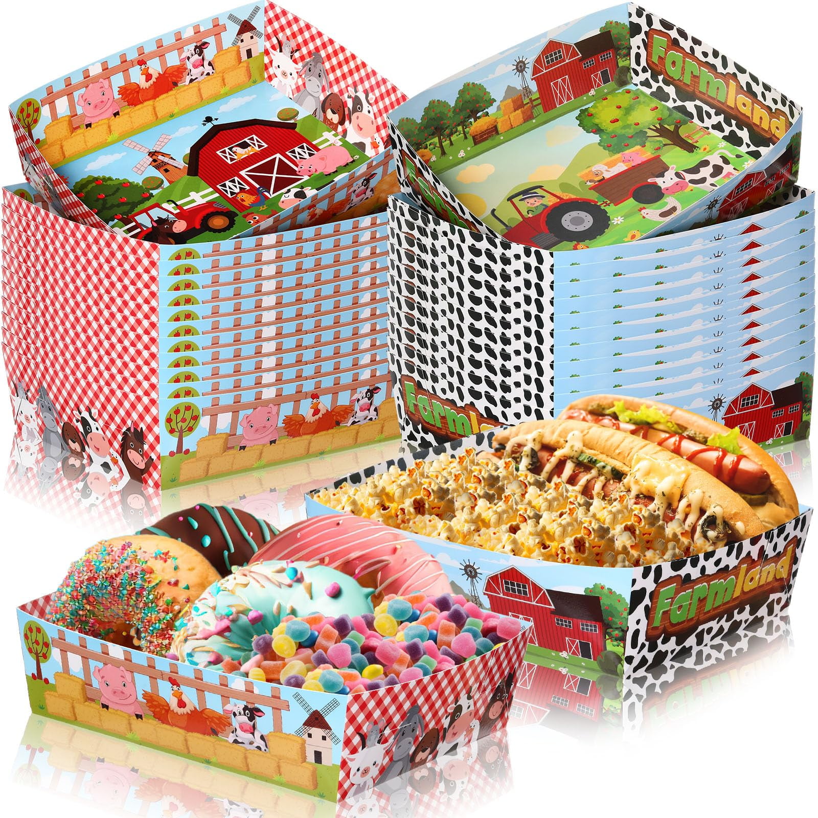 Zhehao 36 Pcs Barnyard Farm Animals AFN1Paper Trays Farm Theme Birthday ...