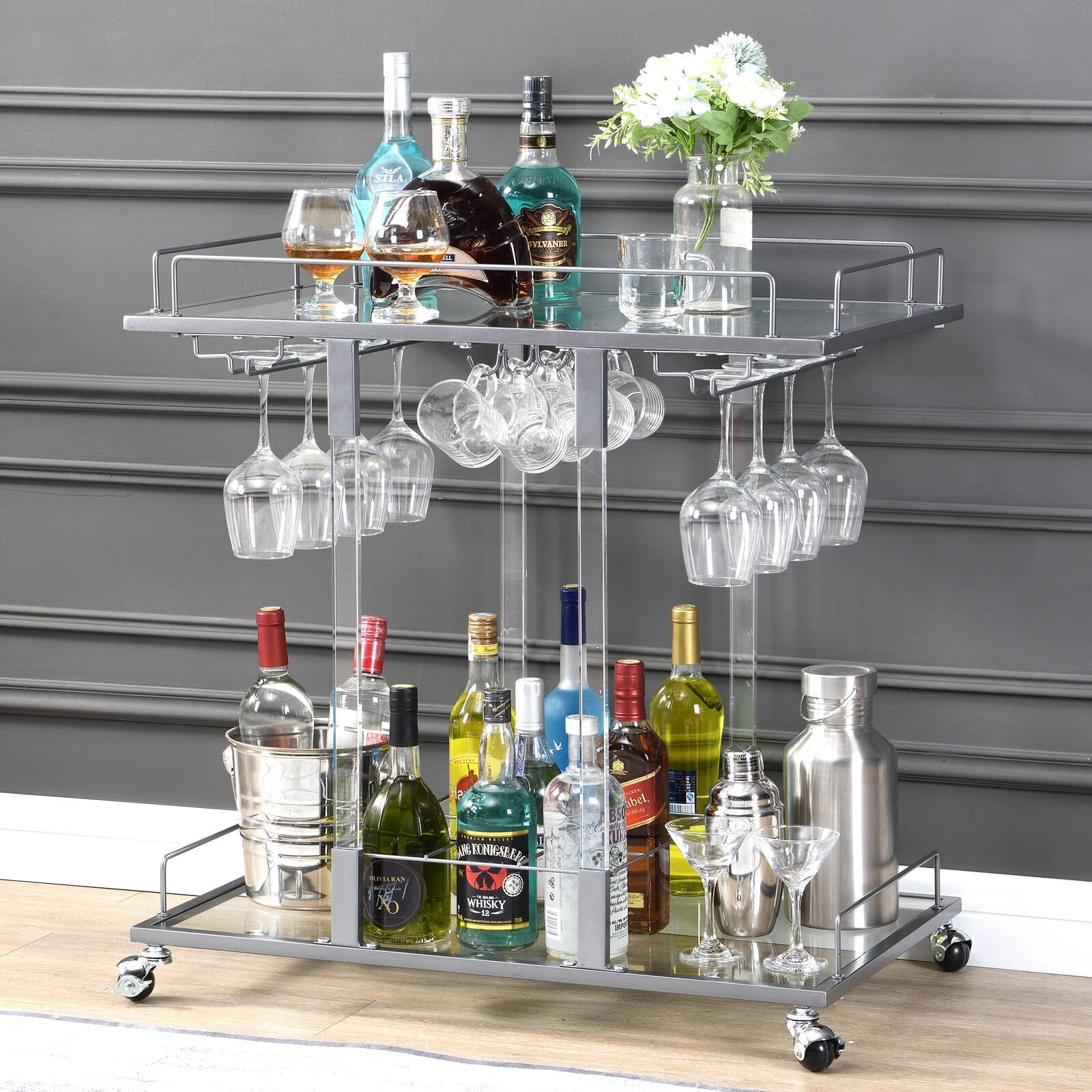 Zhejiang Aijia Hausfame Home Bars Cart Glass Metal Chrome Clear Modern ...