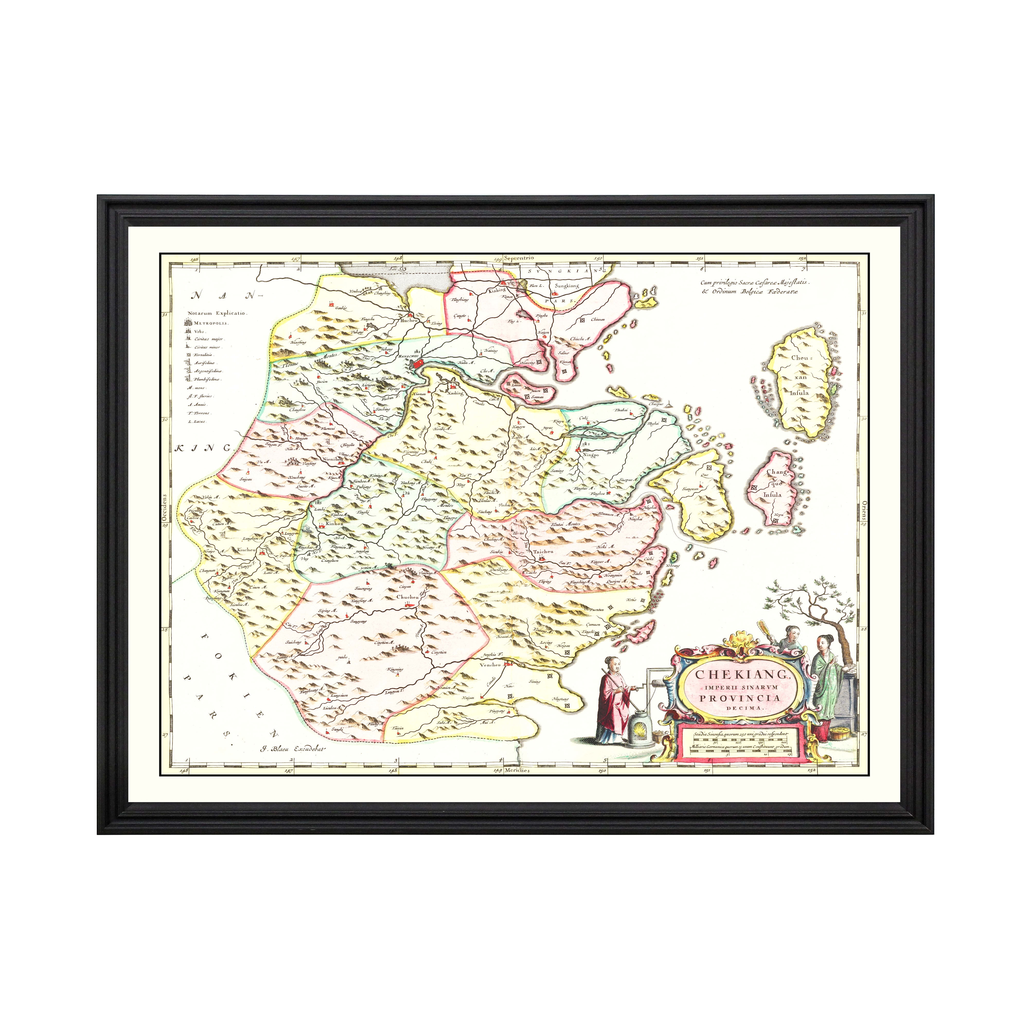 Zhejiang China Art, 1665 Vintage Map of Zhejiang China History Wall ...