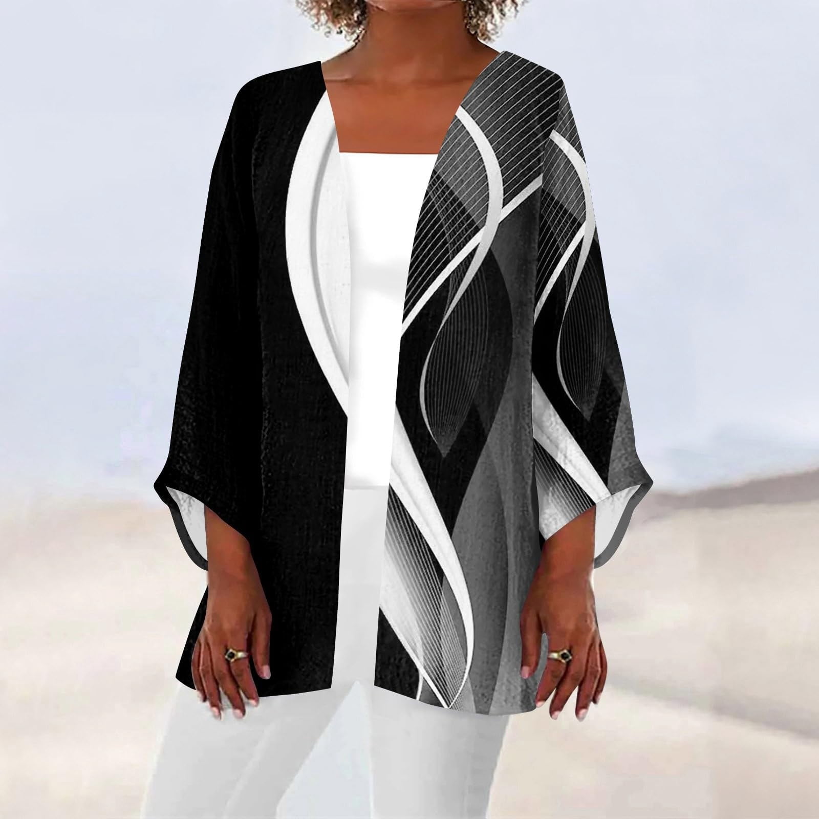 ZhenYing Womens Tops Dressy Casual, Women 2024 Print 3/4 Sleeve ...