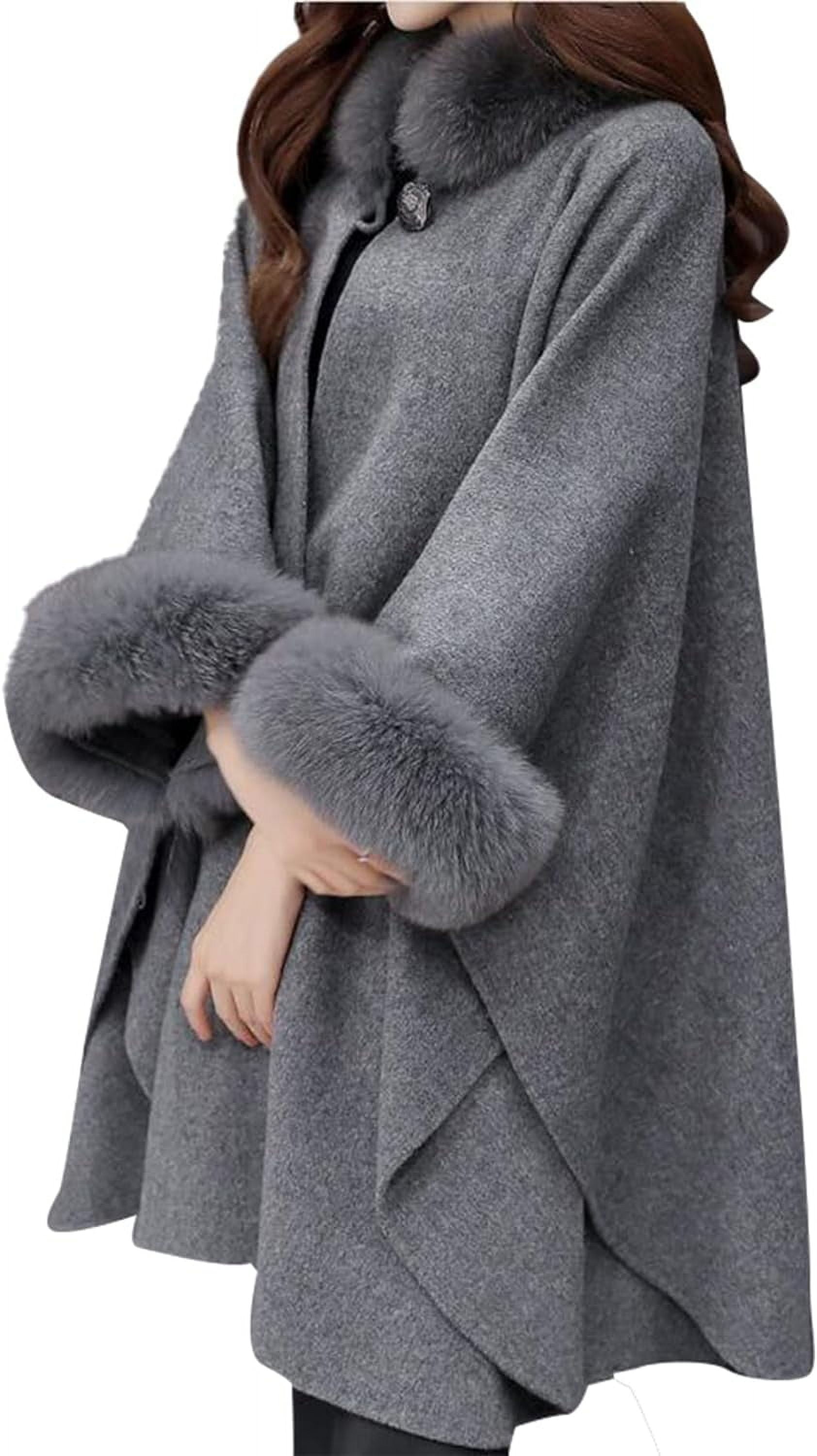 ZhengShaoQiang Womens Wool Blend Poncho Cape Luxury Batwing Sleeve Faux ...