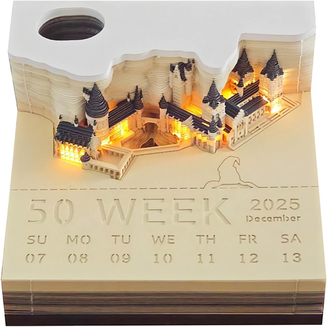 ZhengYuHao 2025 Desk Calendar With LED Lights, Paper Carving 3D Castle ...