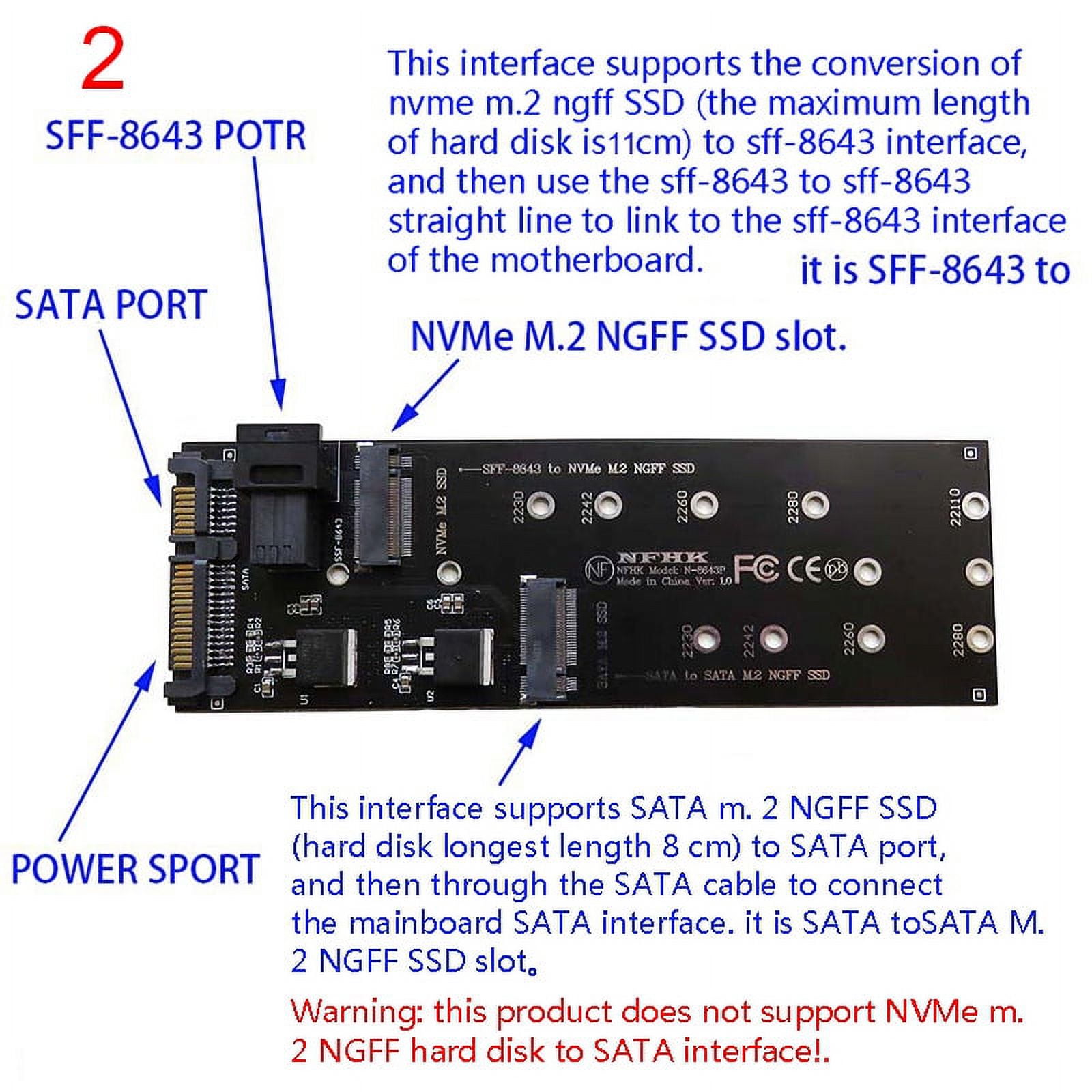 ZhengYuHao 22Pin SATA M.2 SSD Adapter SFF-8643 to NVMe M.2 NGFF SSD for ...