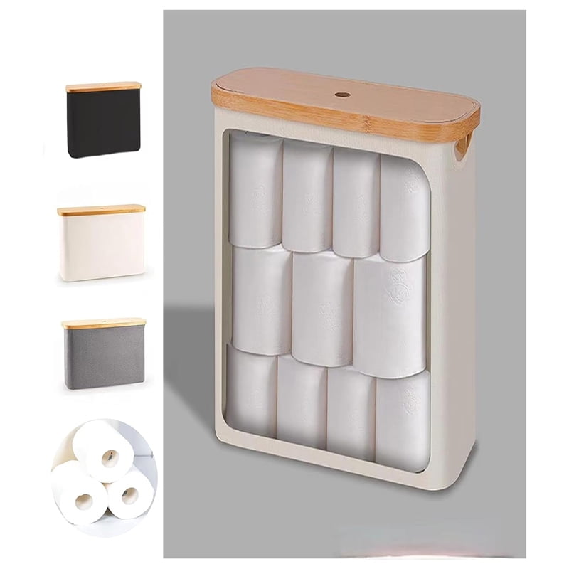 ZhengYuHao Large Bamboo Toilet Paper Storage Organizer With Bamboo Lid ...