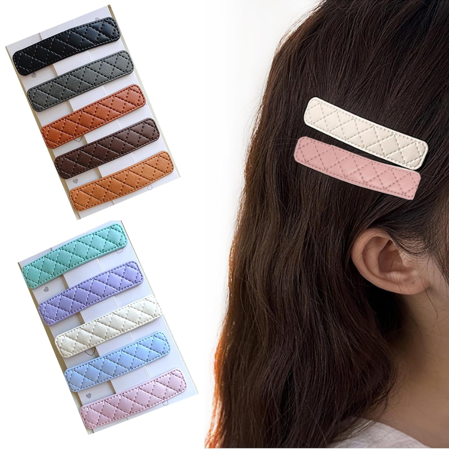 Zhengup 10pcs Large Colored Retangle Hair Snap Clips 3Inch Faux Leather ...