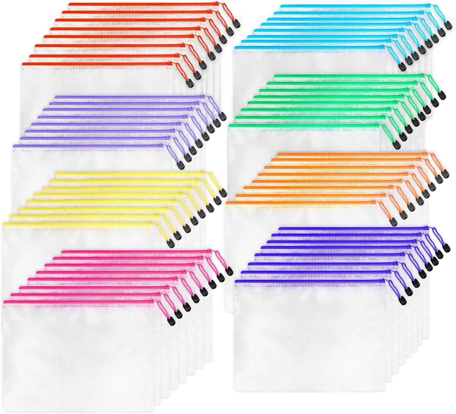 Zhengup 64pcs A4 Mesh Zipper Pouch Bags, Mesh Bags with Zipper Bulk ...