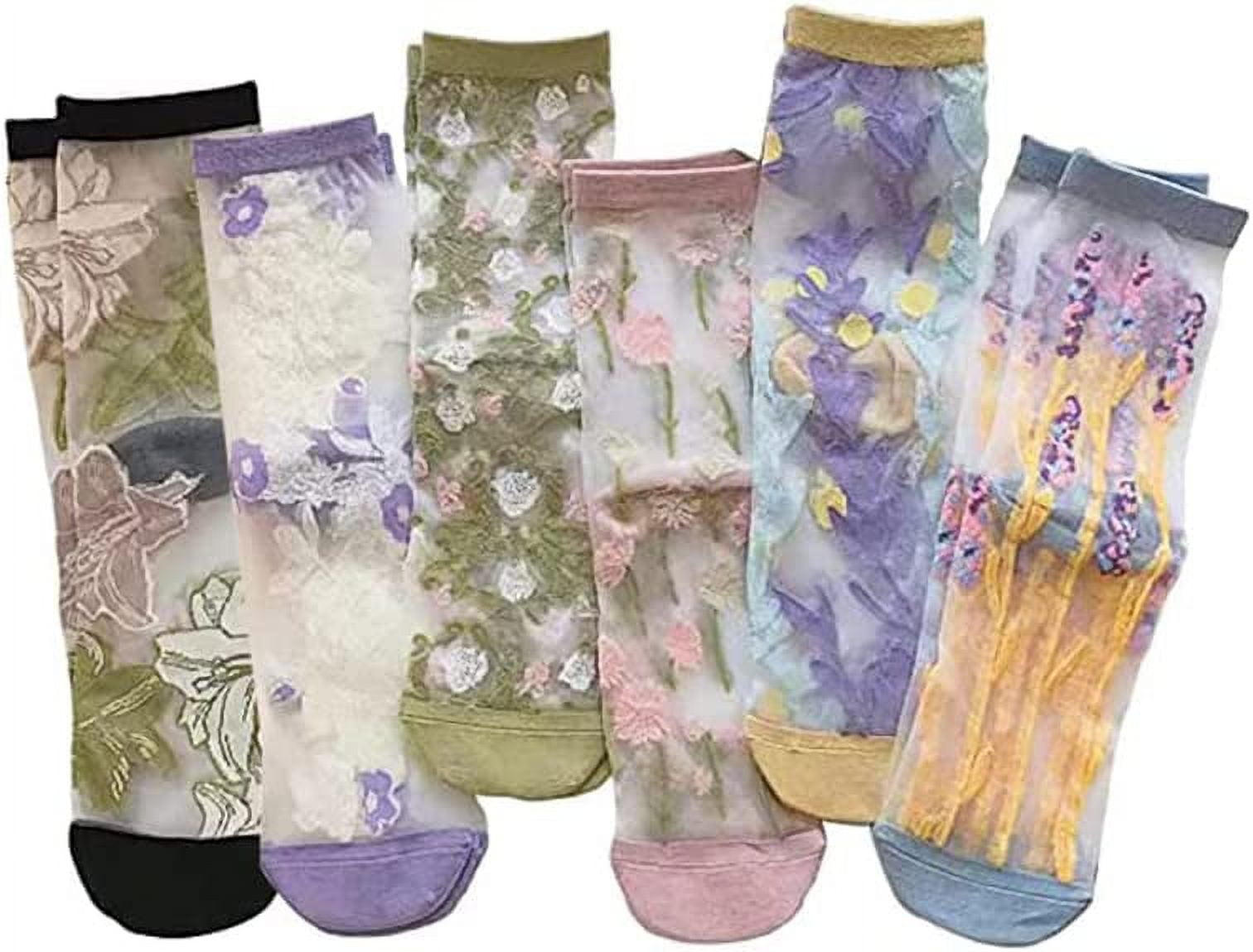 Zhengup 7 Pairs Women Floral Sheer Sock Elastic See Through Socks ...