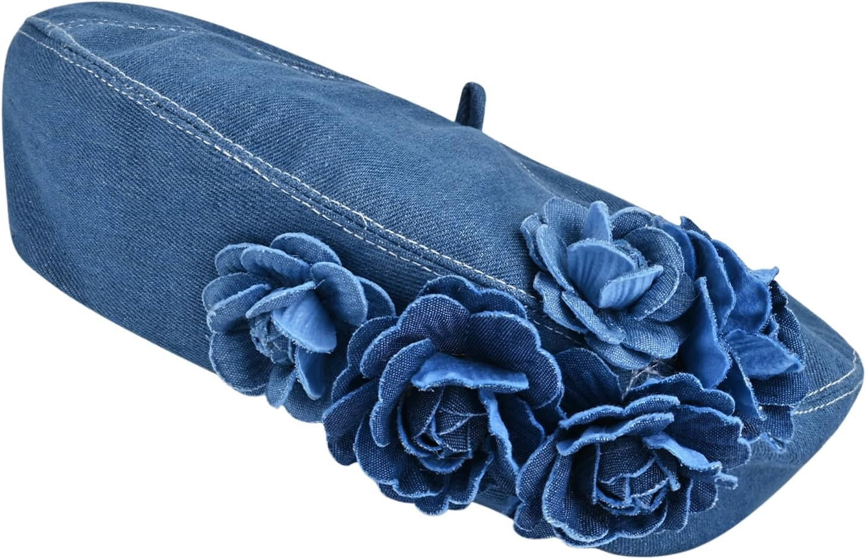 Zhengup Beret Hats, Summer Flower Denim Beret Hat Jean Berets for Women ...