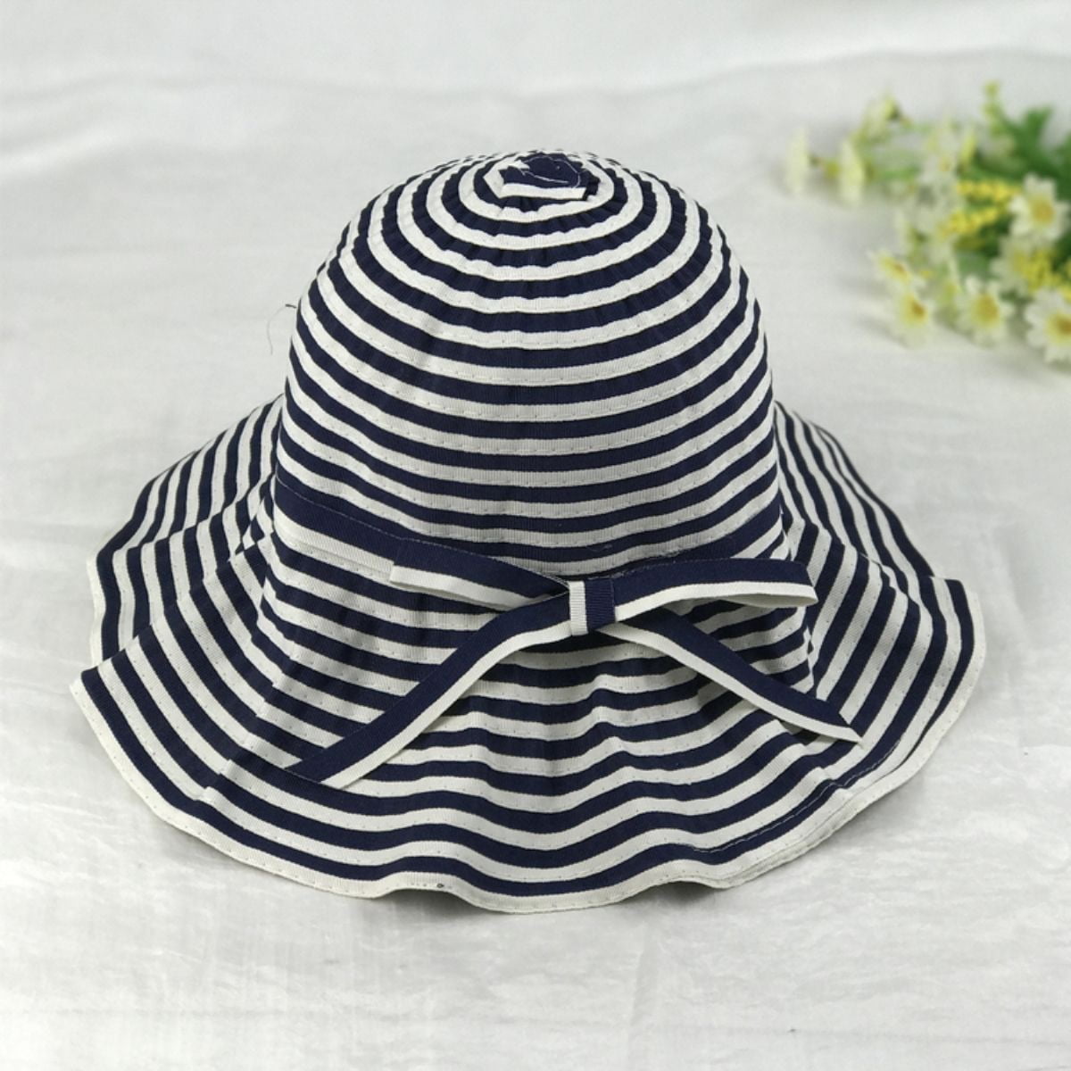 Zhengup Black -And -White Striped Bow Cap Female Summer Travel ...