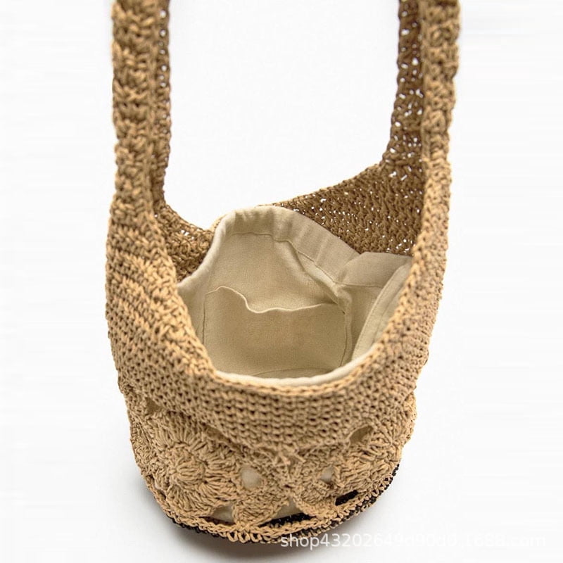 Zhengup Hollow Flower Single Shoulder Grass Woven Bag, New High-End ...