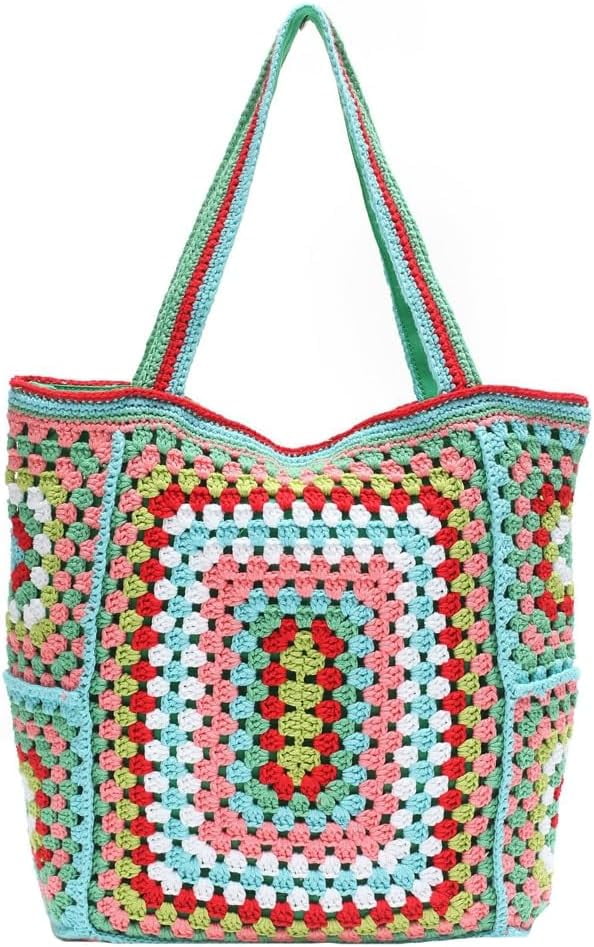 Zhengup Knitted Shouder Bags for Women Crochet Handbag Colorful Summer ...