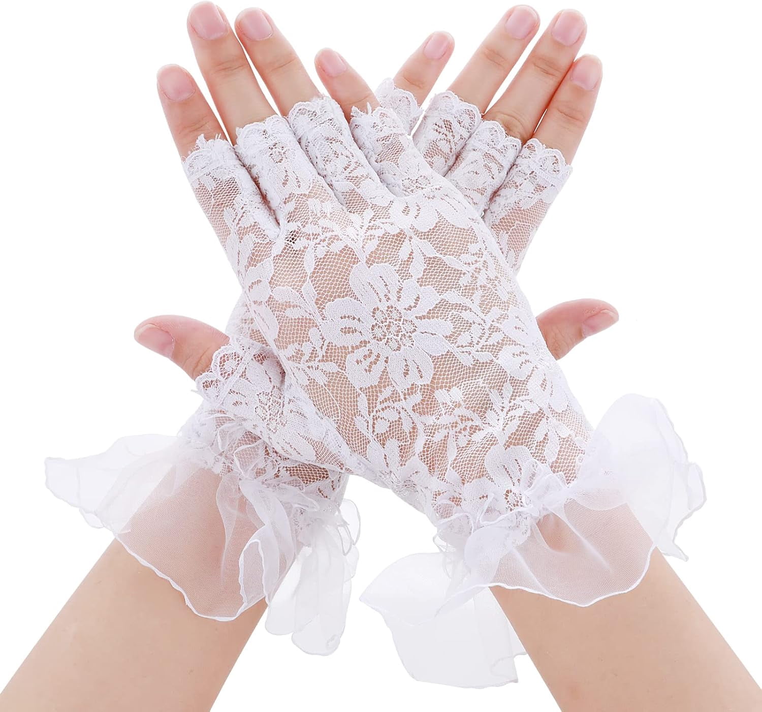 Zhengup Lace Fingerless Gloves Short Bridal Lace Floral Gloves Courtesy ...