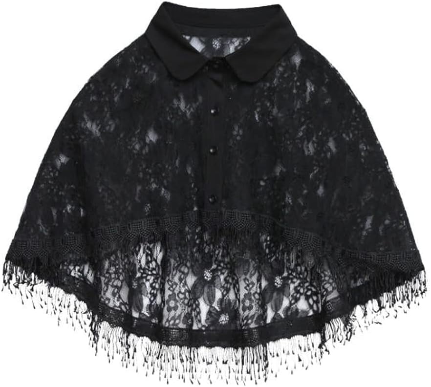 Zhengup Lapel Cape Short Lace Shawl Lolita Cloak Flapper Cover Up for ...