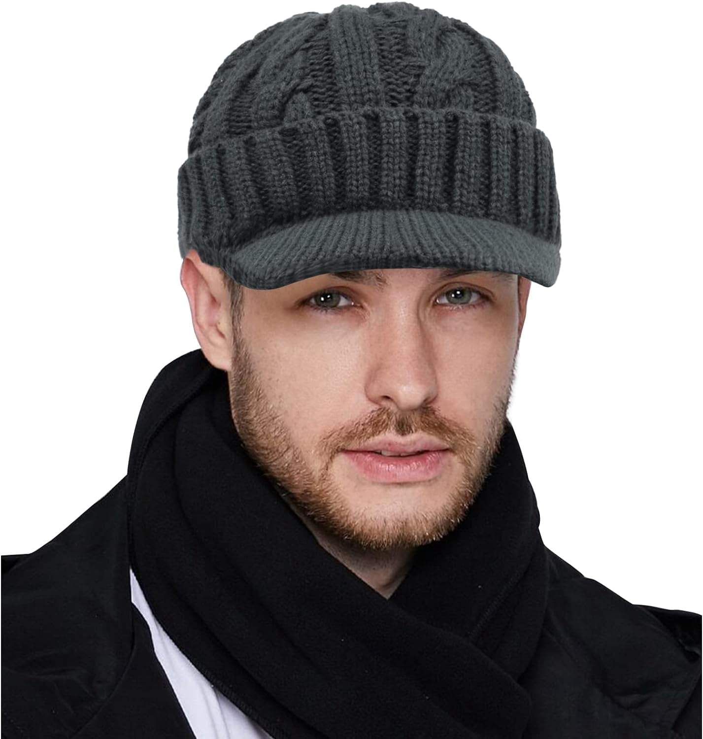 Zhengup Men Knit Beanie Visor Cap Warm Winter Hat Cadet Newsboy Cap ...