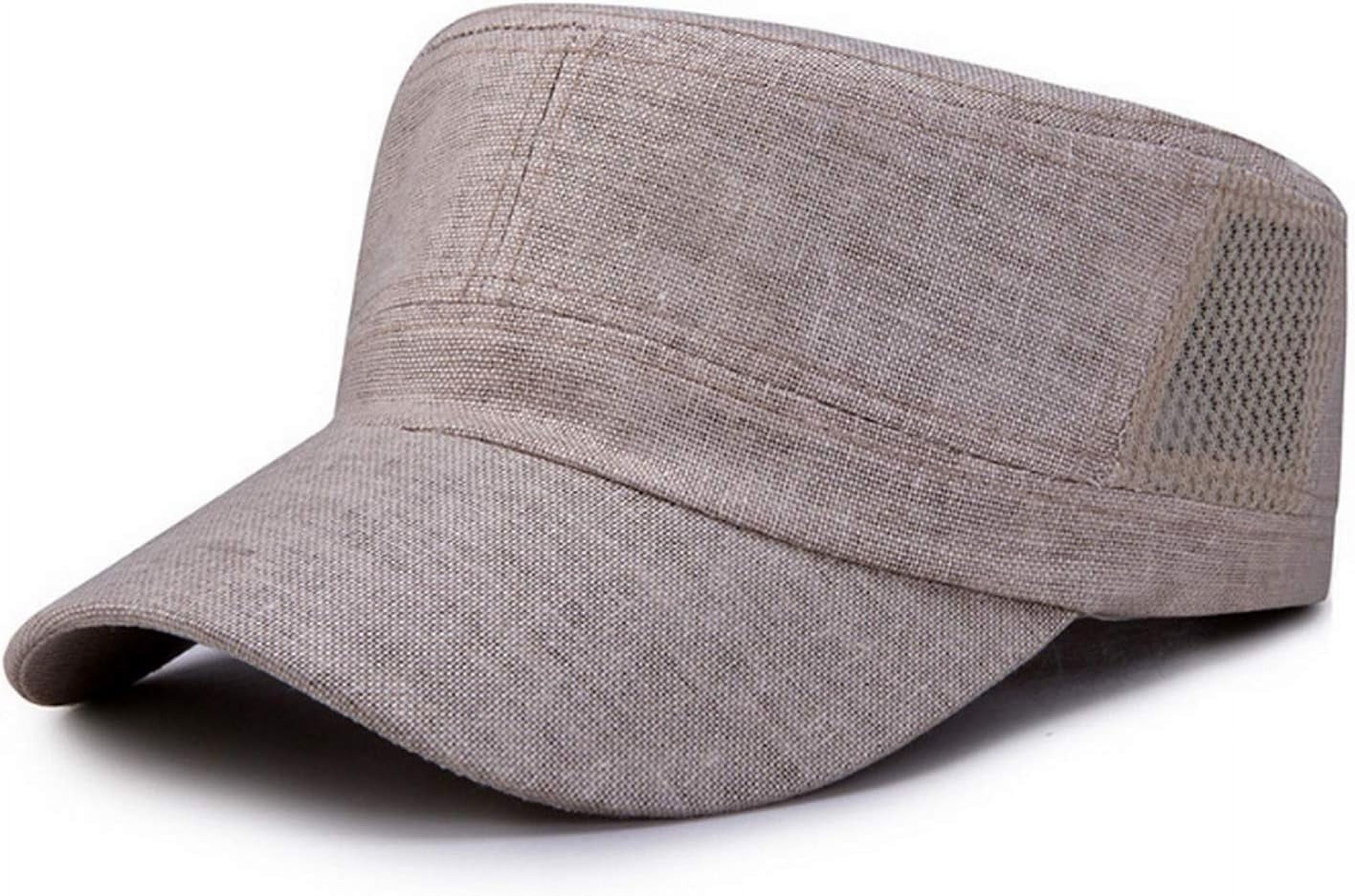 Zhengup Men's Linen Cadet Army Cap Plain Military Flat Top Baseball Sun ...