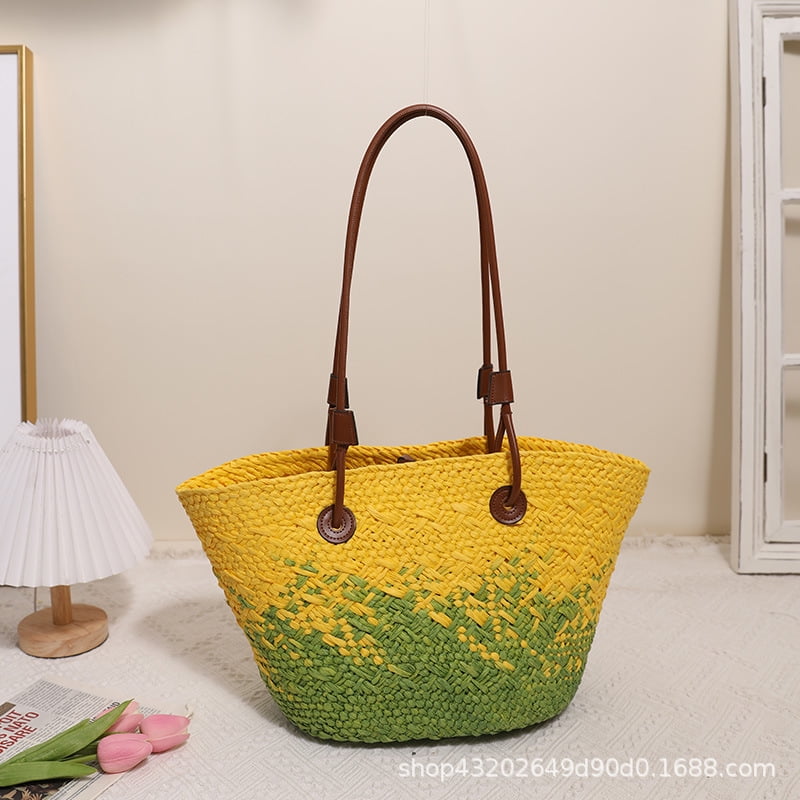 Zhengup Oil Painting Color French Large Capacity Grass Woven Bag, New ...