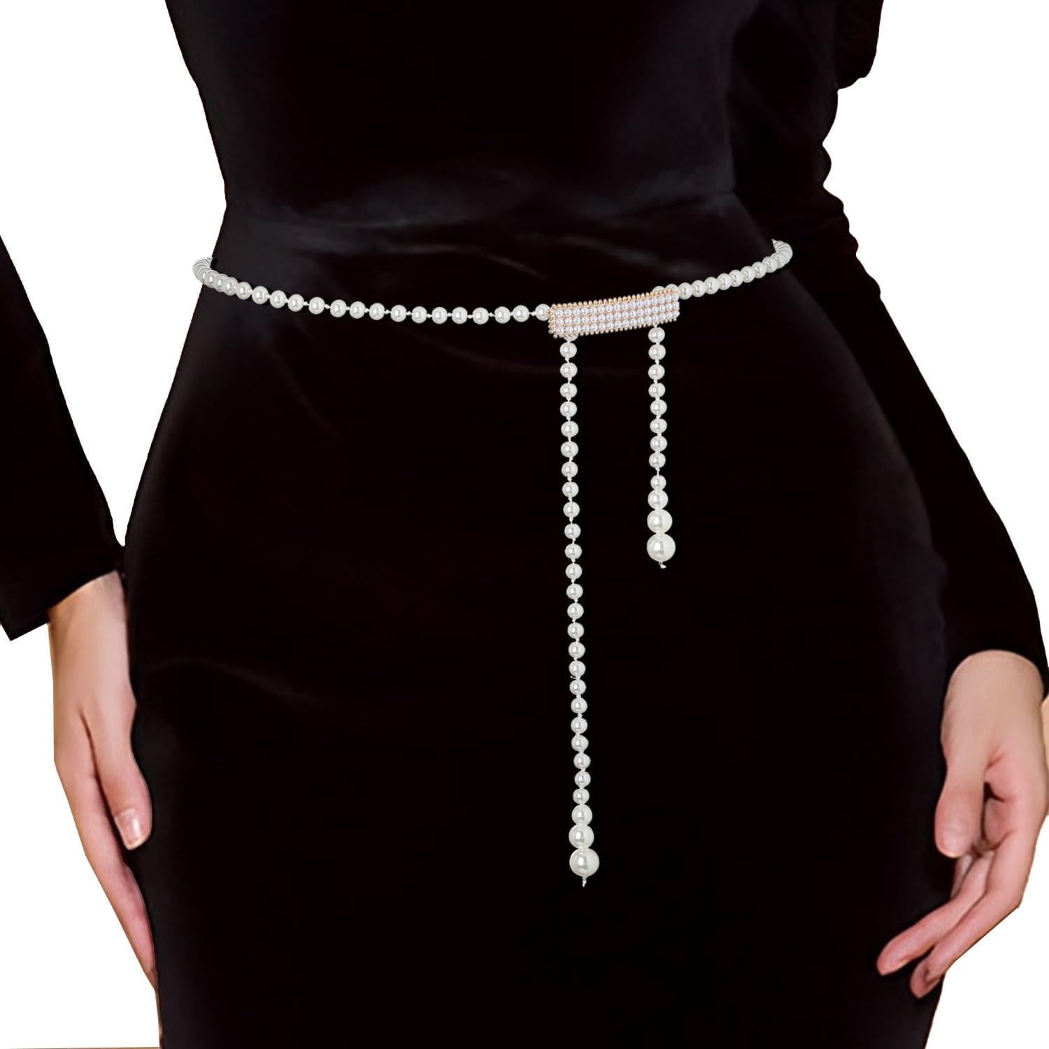 Zhengup Pearl Belt White Women Wasit Chain Adjustable Plus Size Belts ...