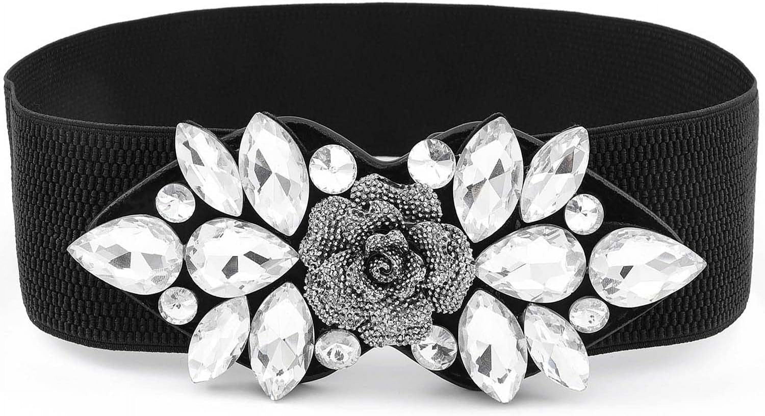 Zhengup Rhinestone Belt Formal Belt Women Stretch Dressy Elastic Flower ...
