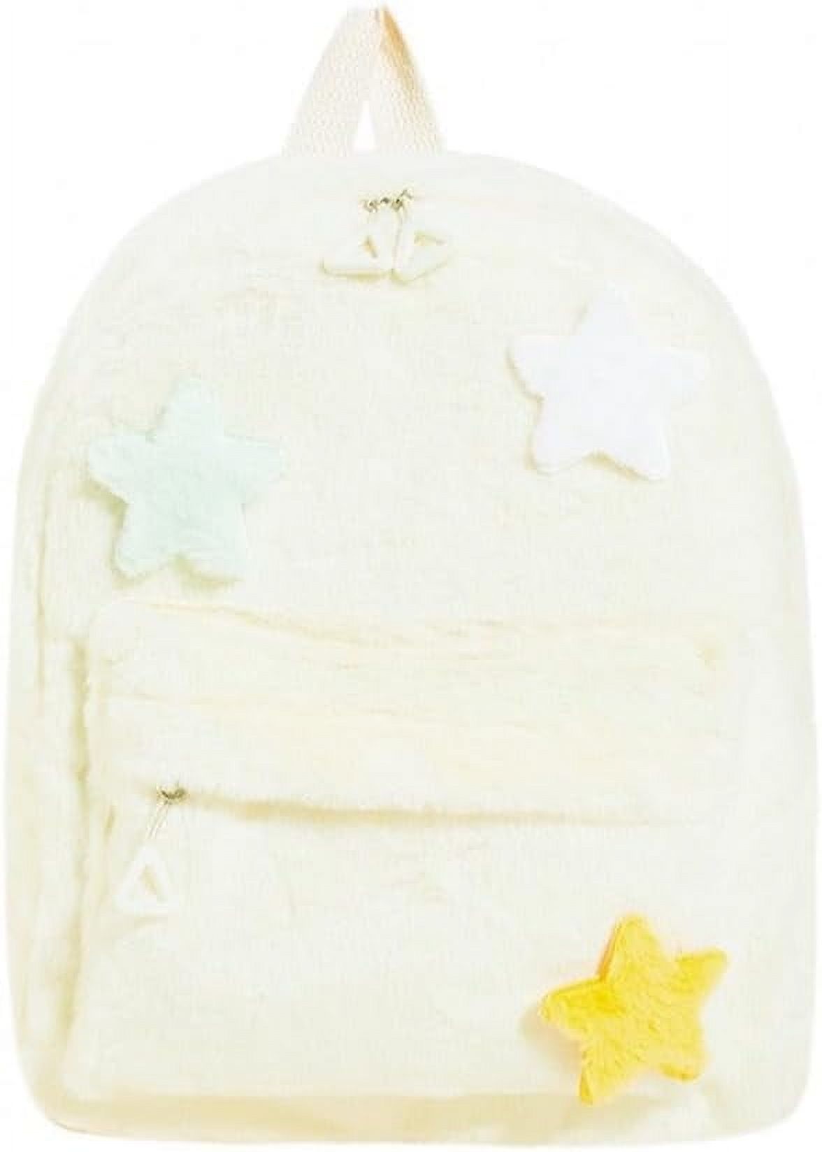 Zhengup Small Fuzzy Backpack Plush Stars Patches Y2K Fluffy Backpack ...