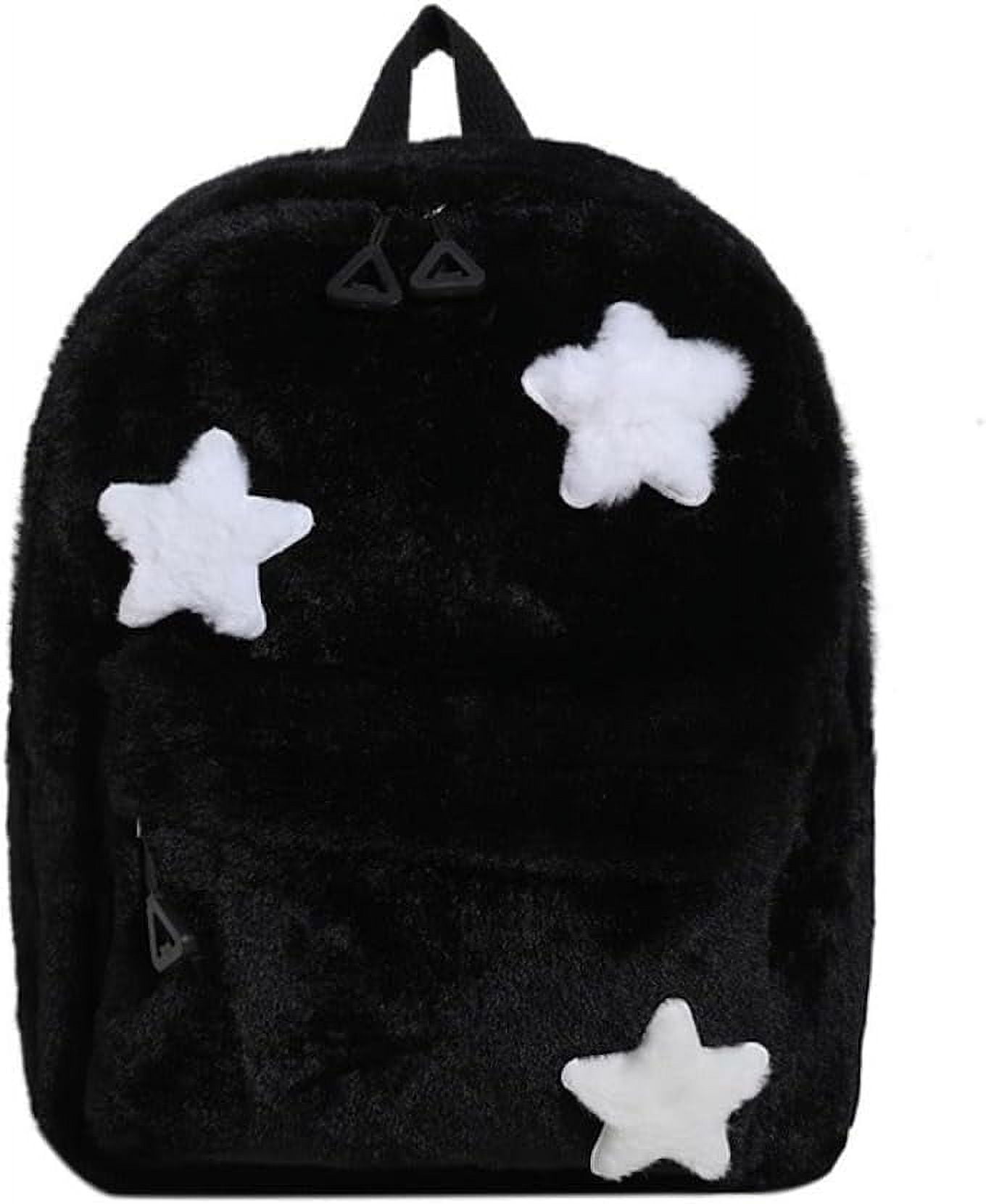 Zhengup Small Fuzzy Backpack Plush Stars Patches Y2K Fluffy Backpack ...