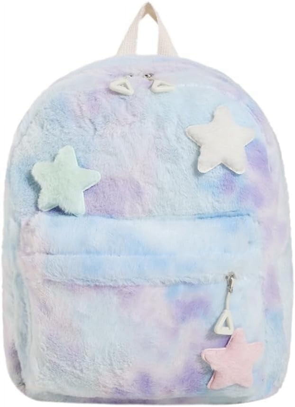 Zhengup Small Fuzzy Backpack Plush Stars Patches Y2K Fluffy Backpack ...