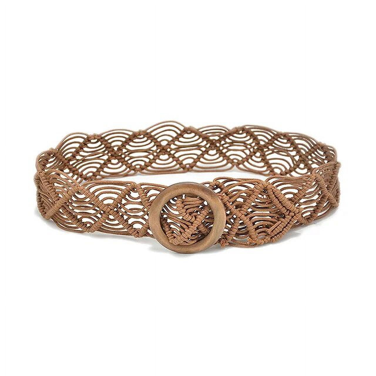 Zhengup Vintage Wide Bohemian Belts For Women Round Wood Buckle Woven ...