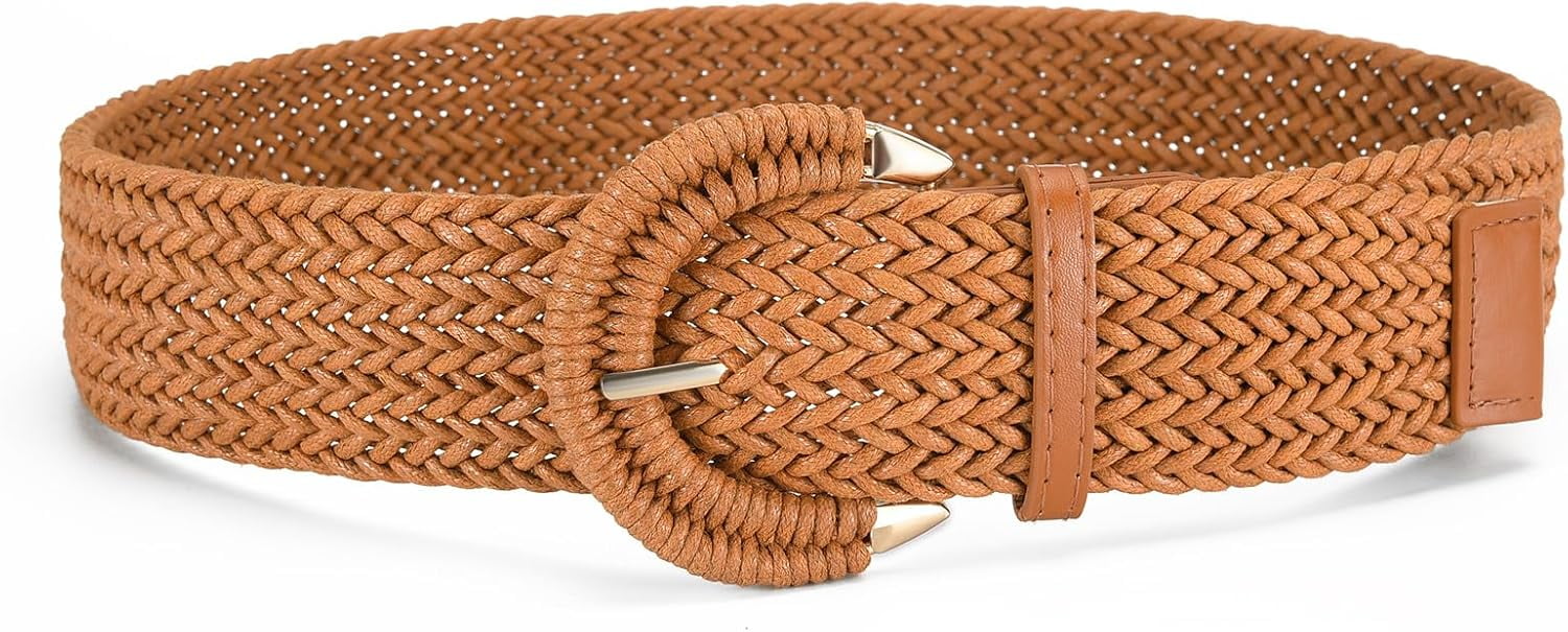 Zhengup Women Brown Braided Woven Belt Rattan Wide Waist Belt for Dress ...