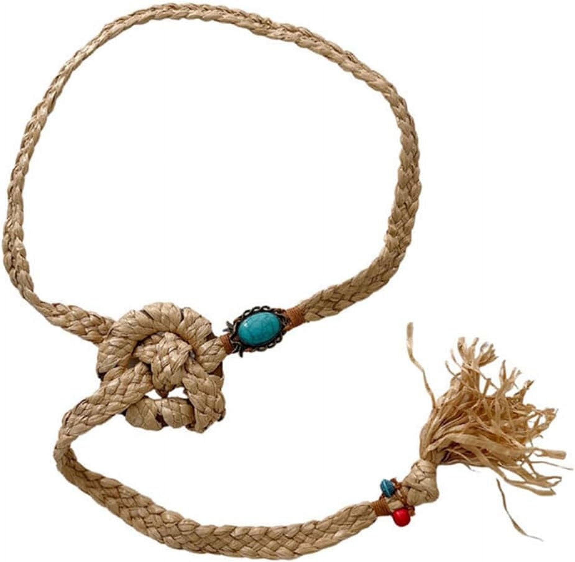 Zhengup Women Woven Rattan Straw Belt for Dress Boho Turquoise Braided ...