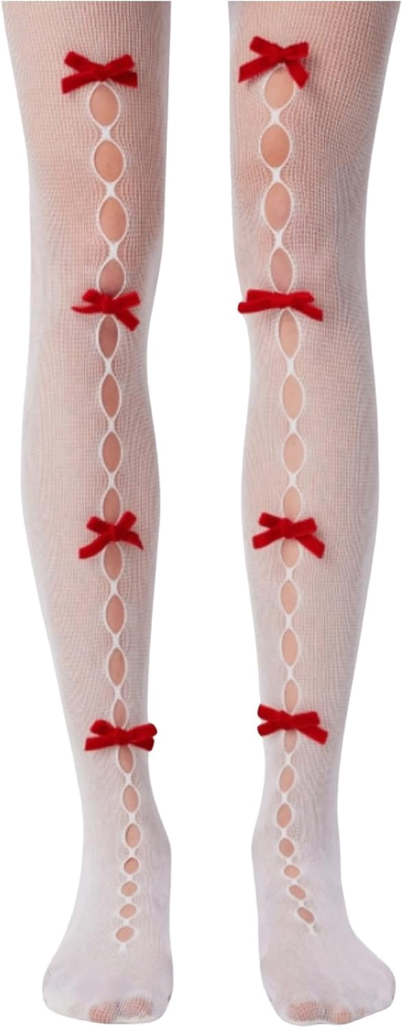Zhengup Women's Bow Fishnet Tights Mesh Sheer Stockings Pantyhose ...